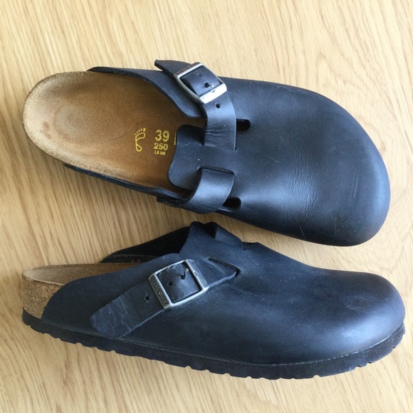 Birkenstock | Shoes | Birkenstock Oiled Leather Boston Clogs 39 Black ...